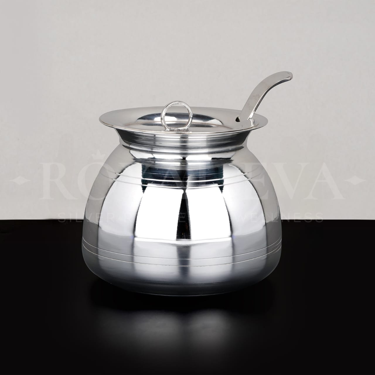 Pure Silver Ghee Loti Pot with Lid & Spoon BIS Hallmarked (97% Purity ...