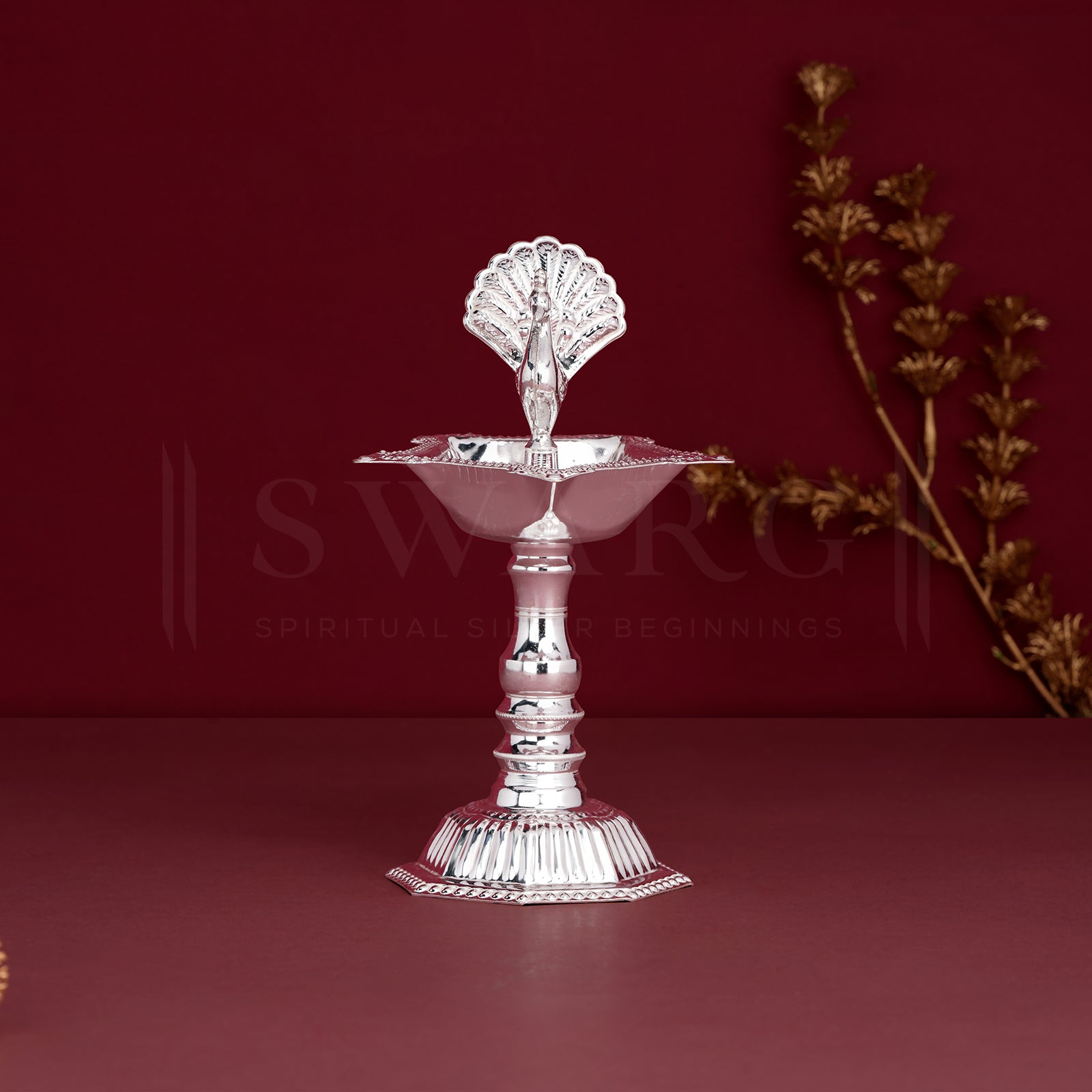 Pure Silver Samai Diya BIS Hallmarked with Peacock at Centre & Unique ...
