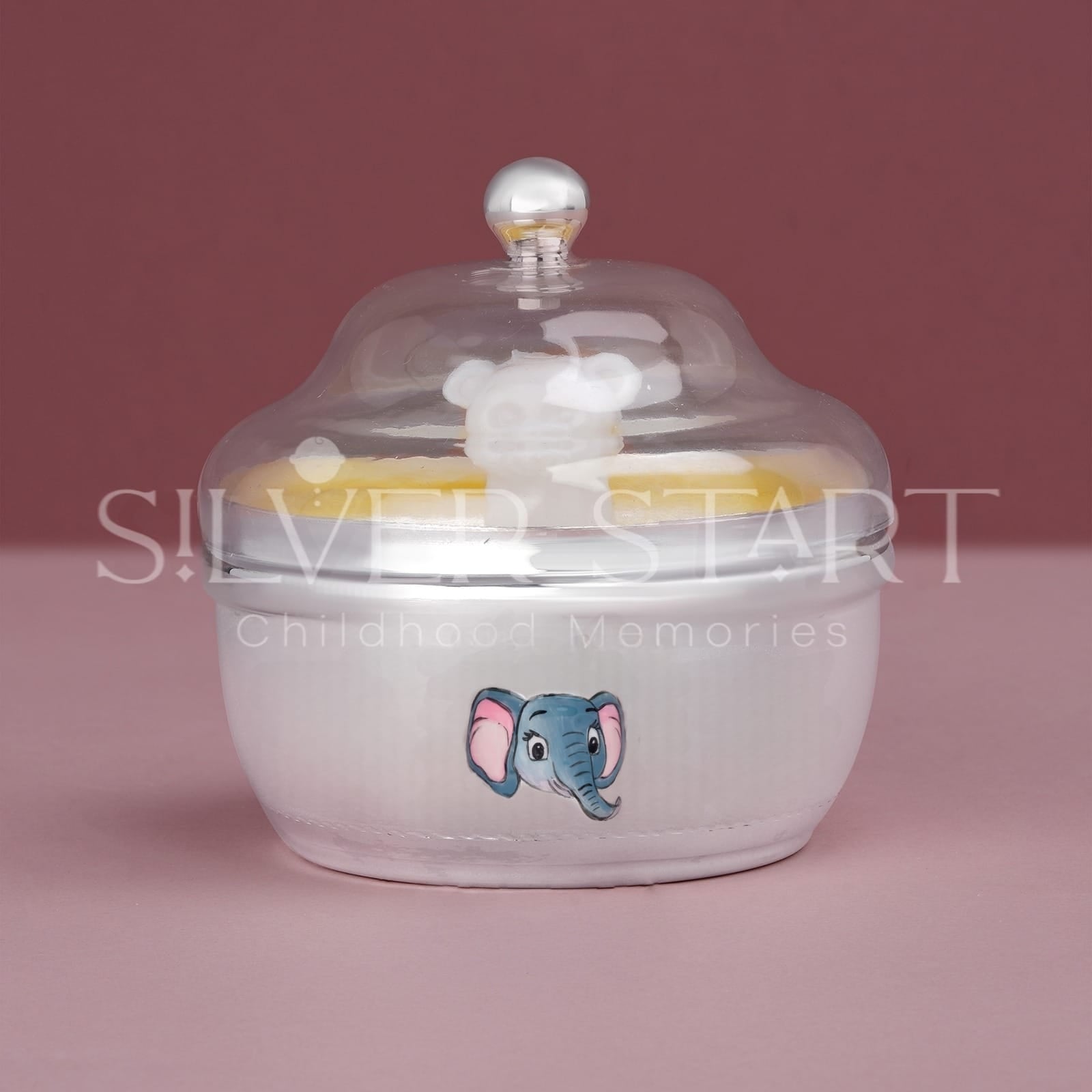 Pure Silver Baby Powder Box with Puff – Gentle Elephant Design | Thoug ...